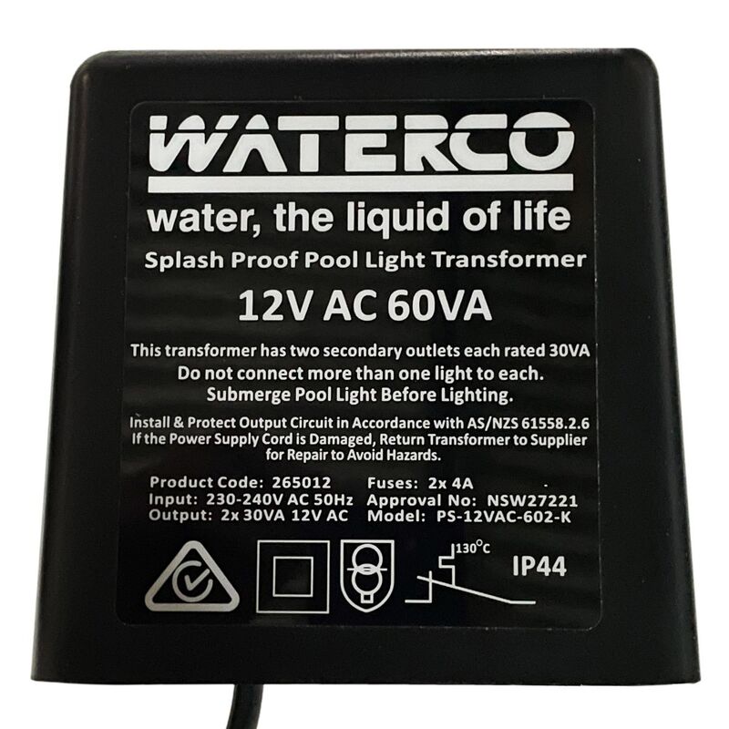 Waterco Pool Light Transformer 12v 60 Watt Dual Output – Pool Shop ...